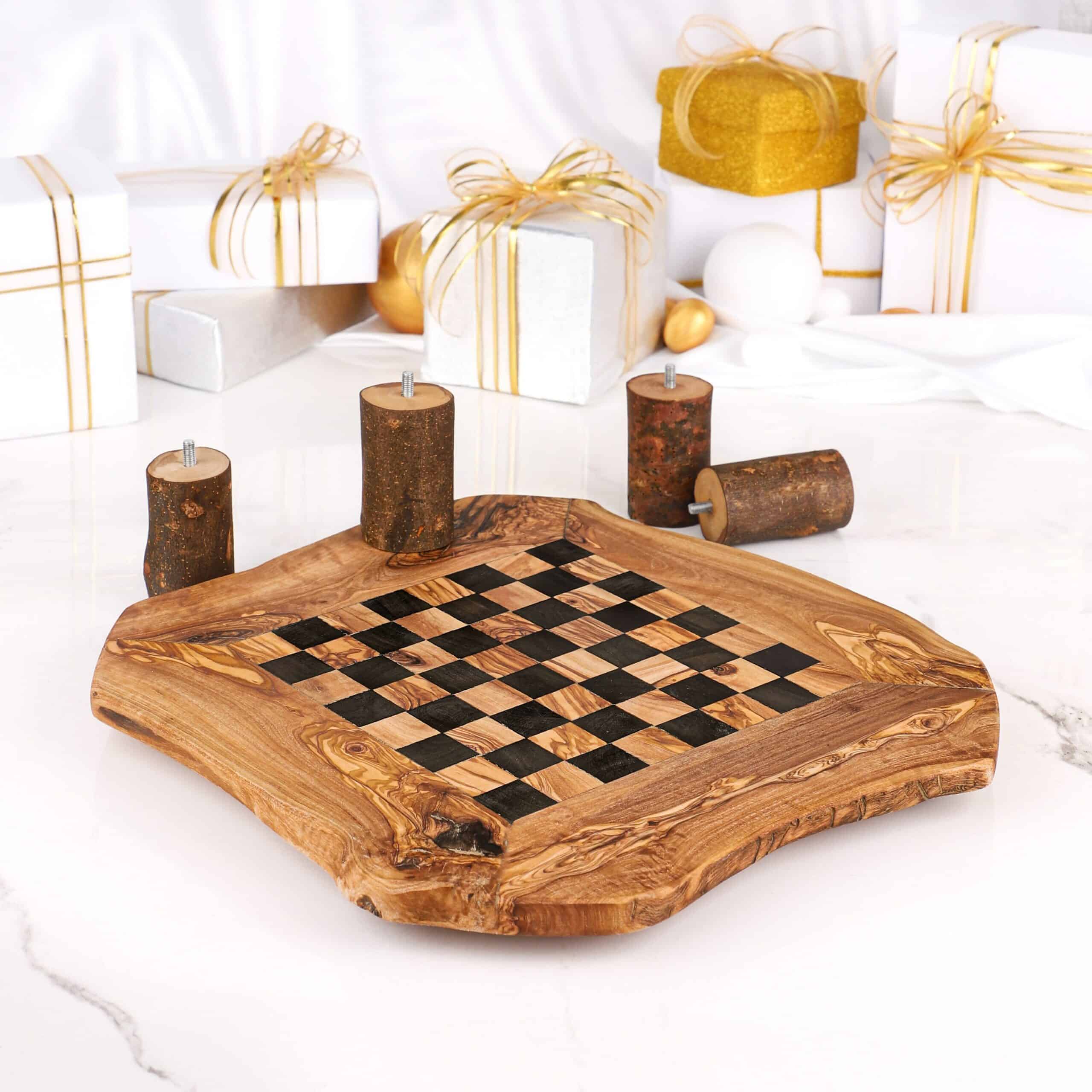 Fancy Chess Board Wooden with Natural Legs - Artisraw
