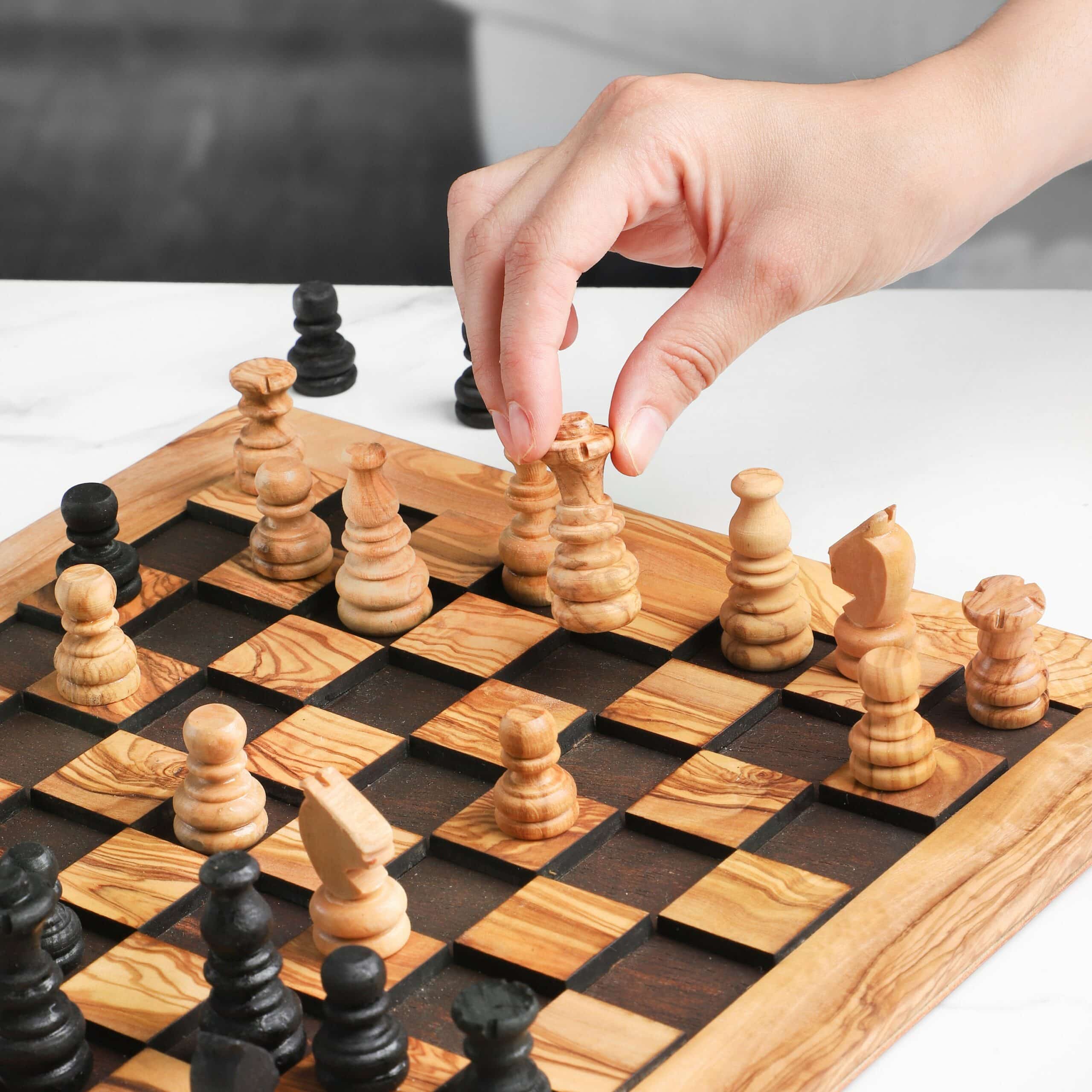 Fancy Wood Chess Set and Wood Carved Chess Pieces - Artisraw