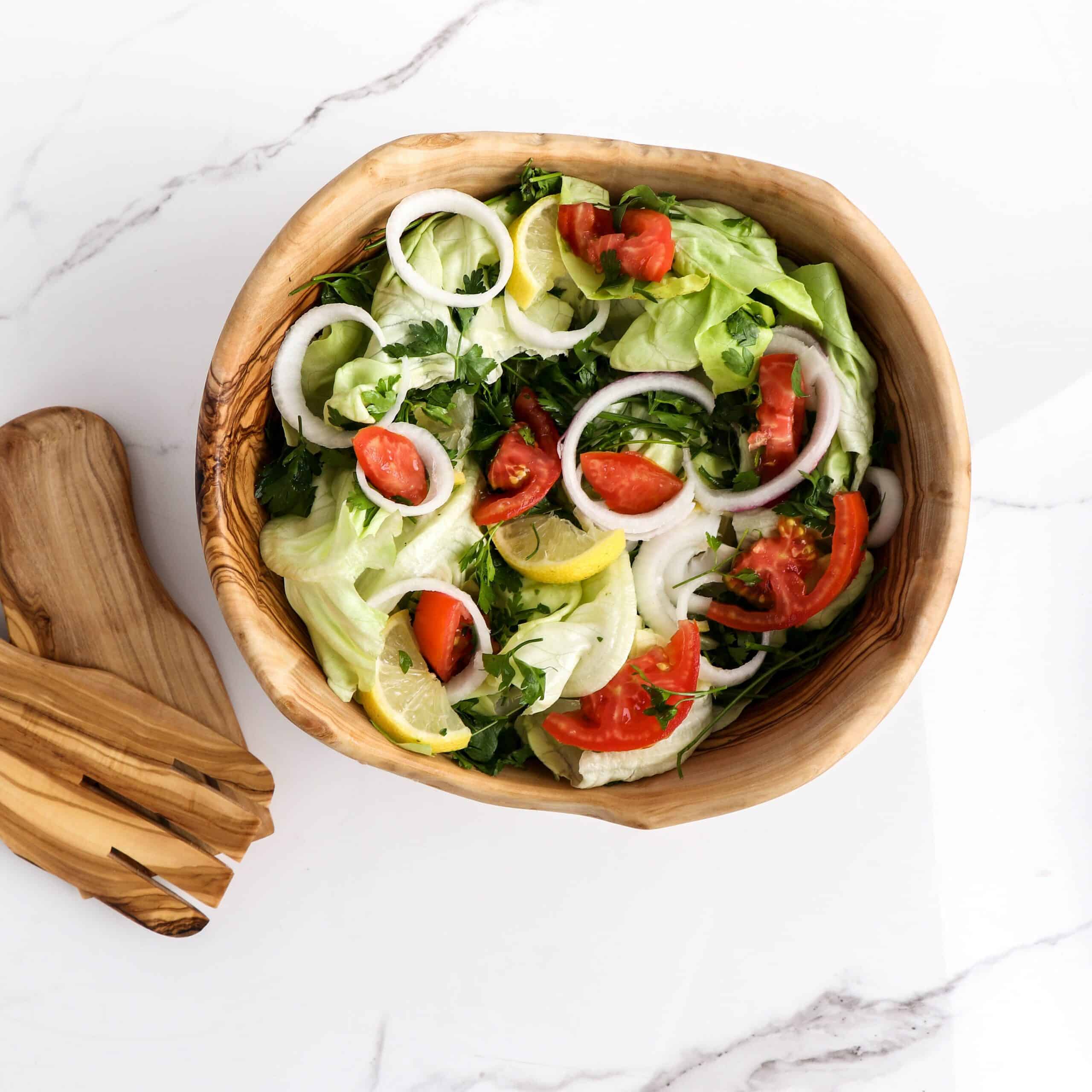 Large Olive Wood Salad Bowl with Salad Forks - Artisraw
