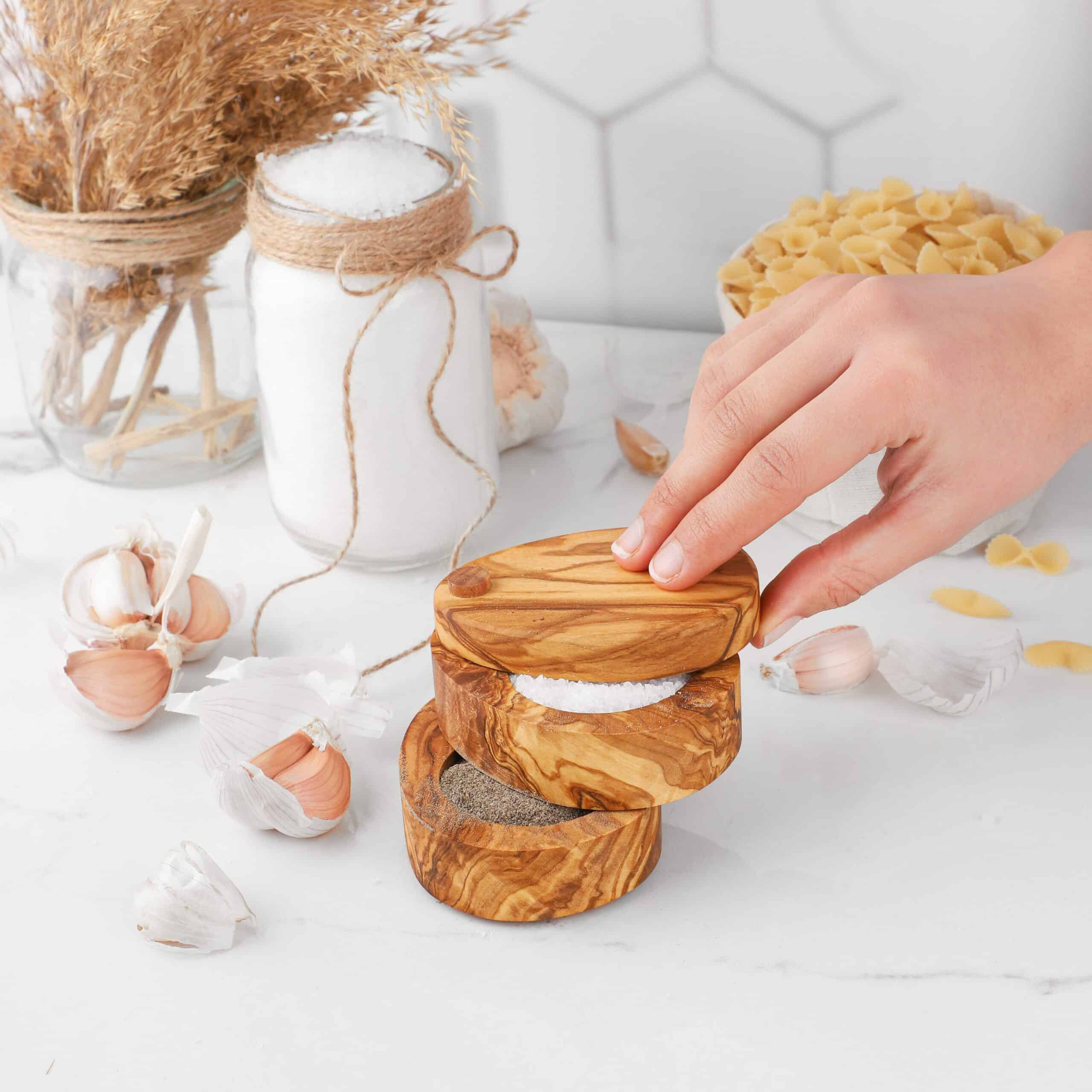 Olive Wood Salt Cellar with Lid - Artisraw