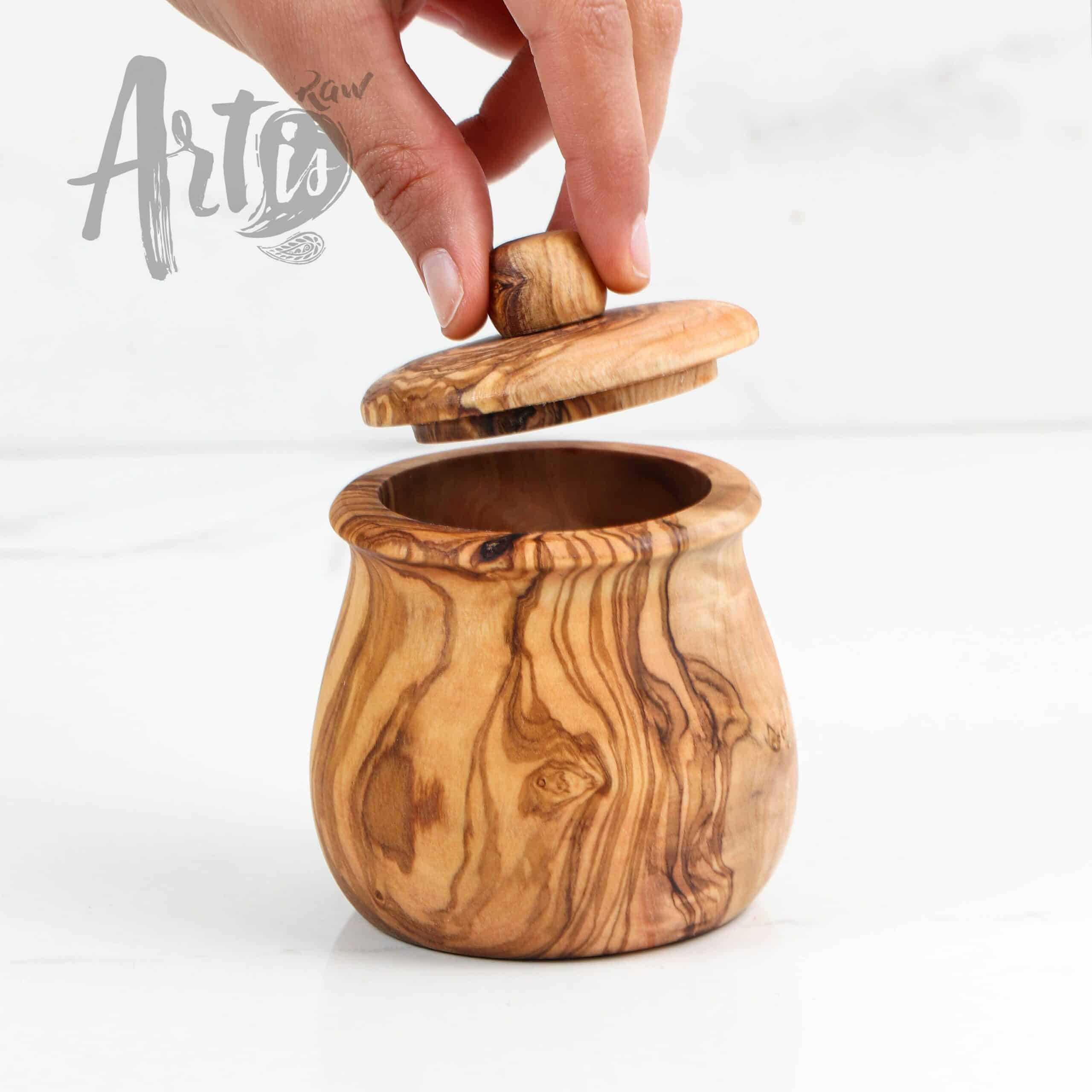 Set of 3 Wood Spice Jars Wooden Lids - Artisraw