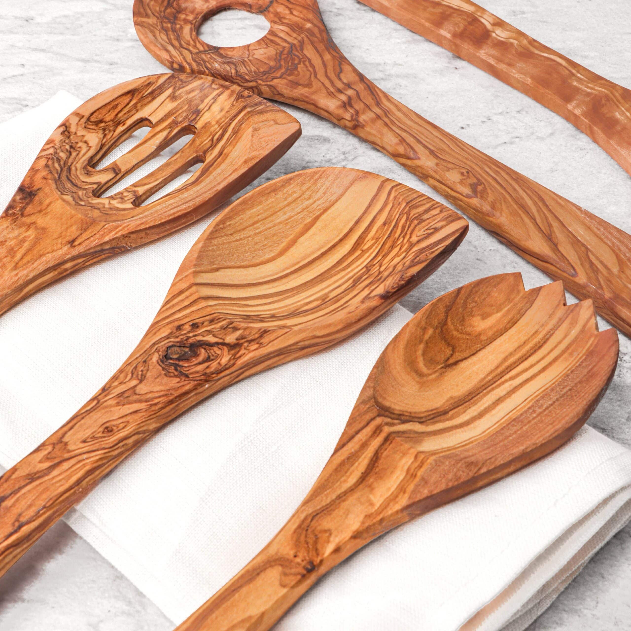 Set of 5 Olive Wood Kitchen Utensils - Artisraw