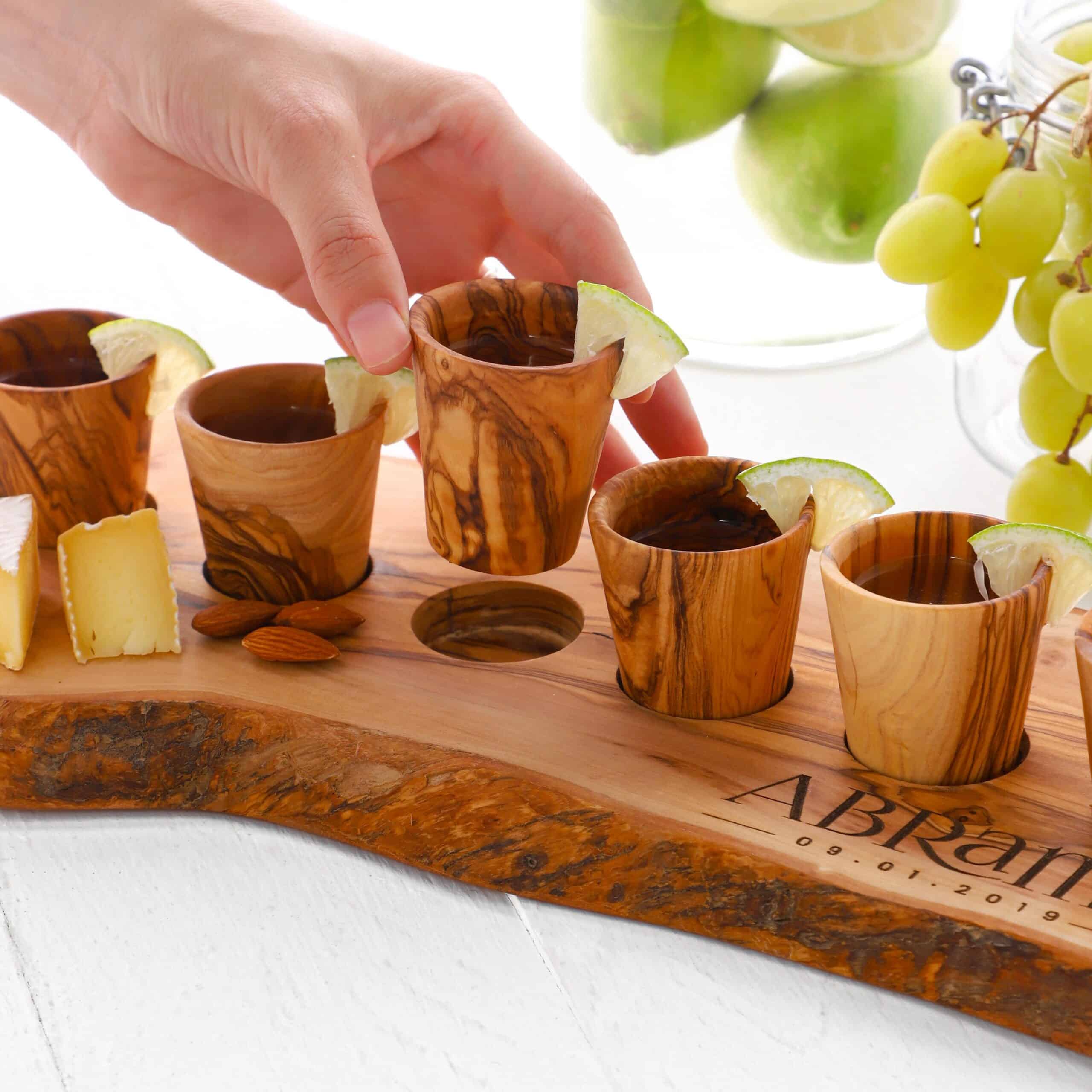 Set of 6 Wooden Shot Glasses with serving Board - Artisraw