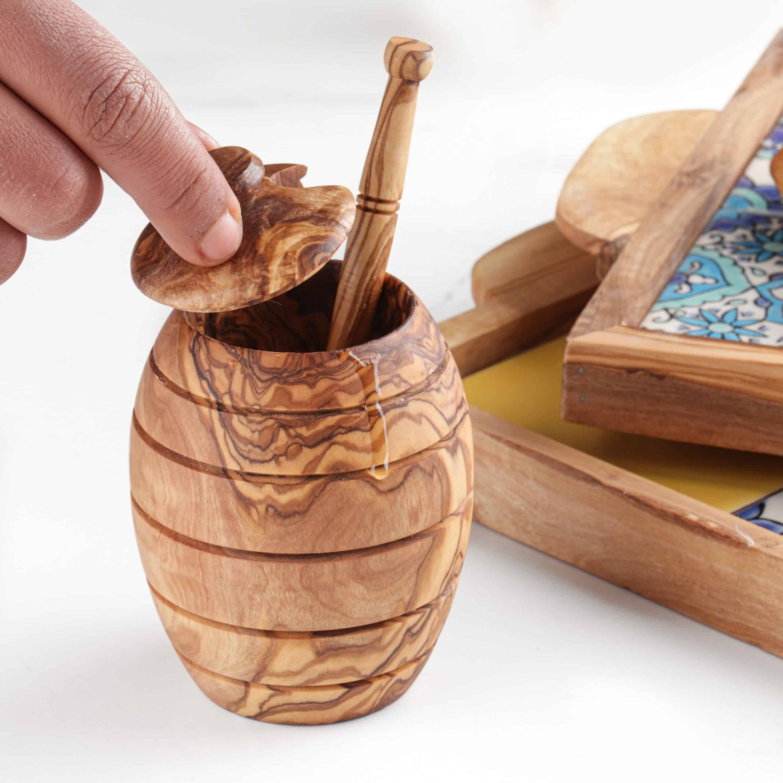 Wooden Honey Pot with Wooden Dipper - Artisraw