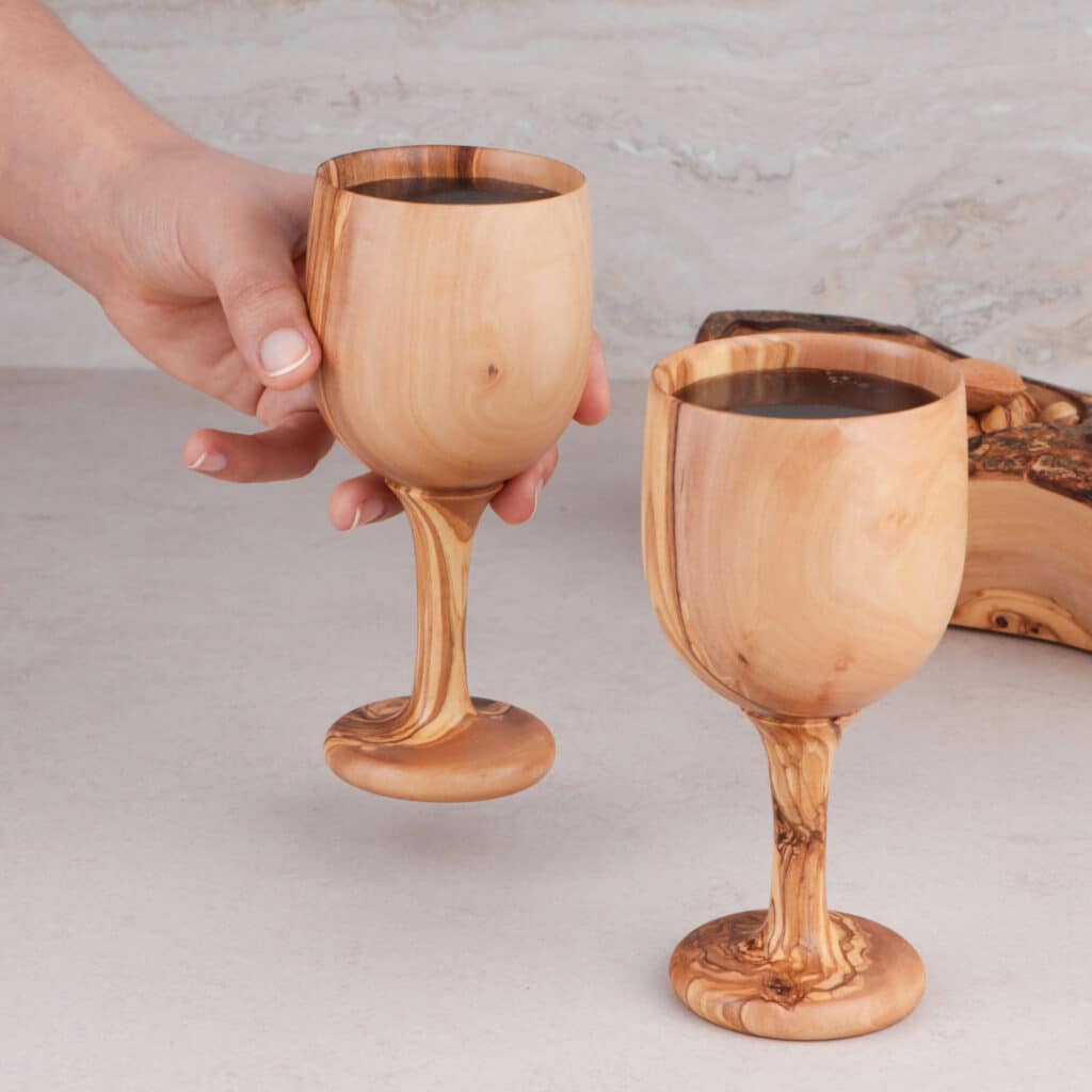 Set of 2 Wooden Goblet Made of Olive Wood Artisraw
