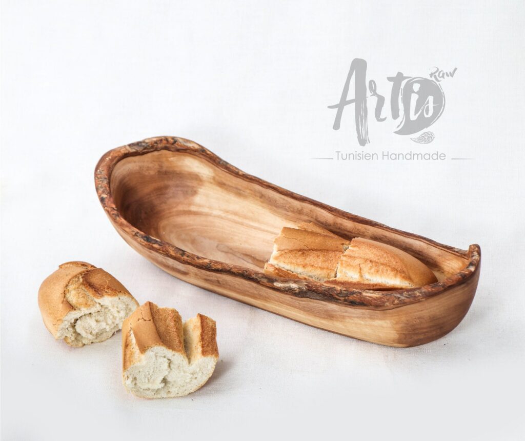 French Bread Basket Handmade from Olive Wood Artisraw