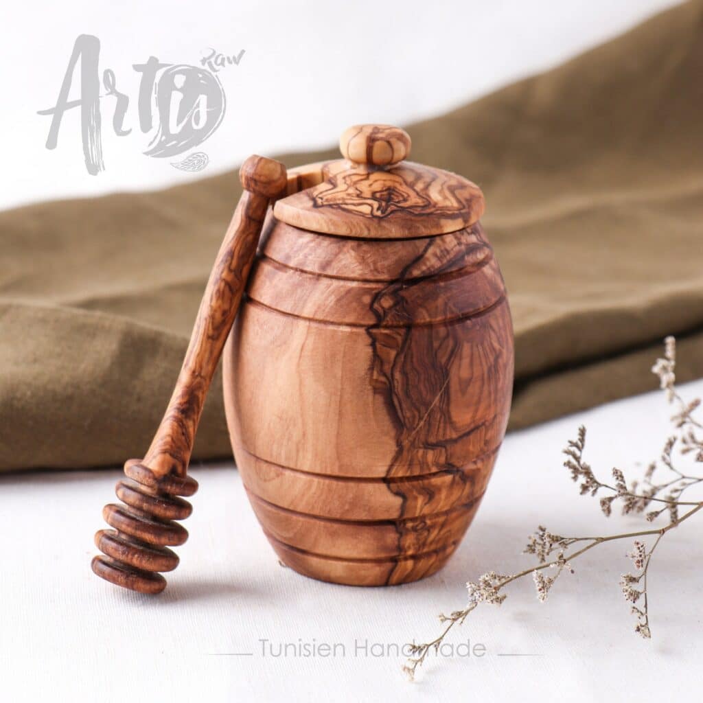 Wooden Honey Pot with Wooden Dipper - Artisraw