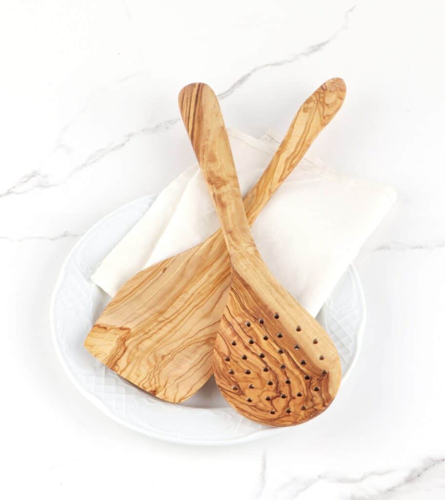 Olive Wood Spatula and Slotted Wooden Spoon - Artisraw
