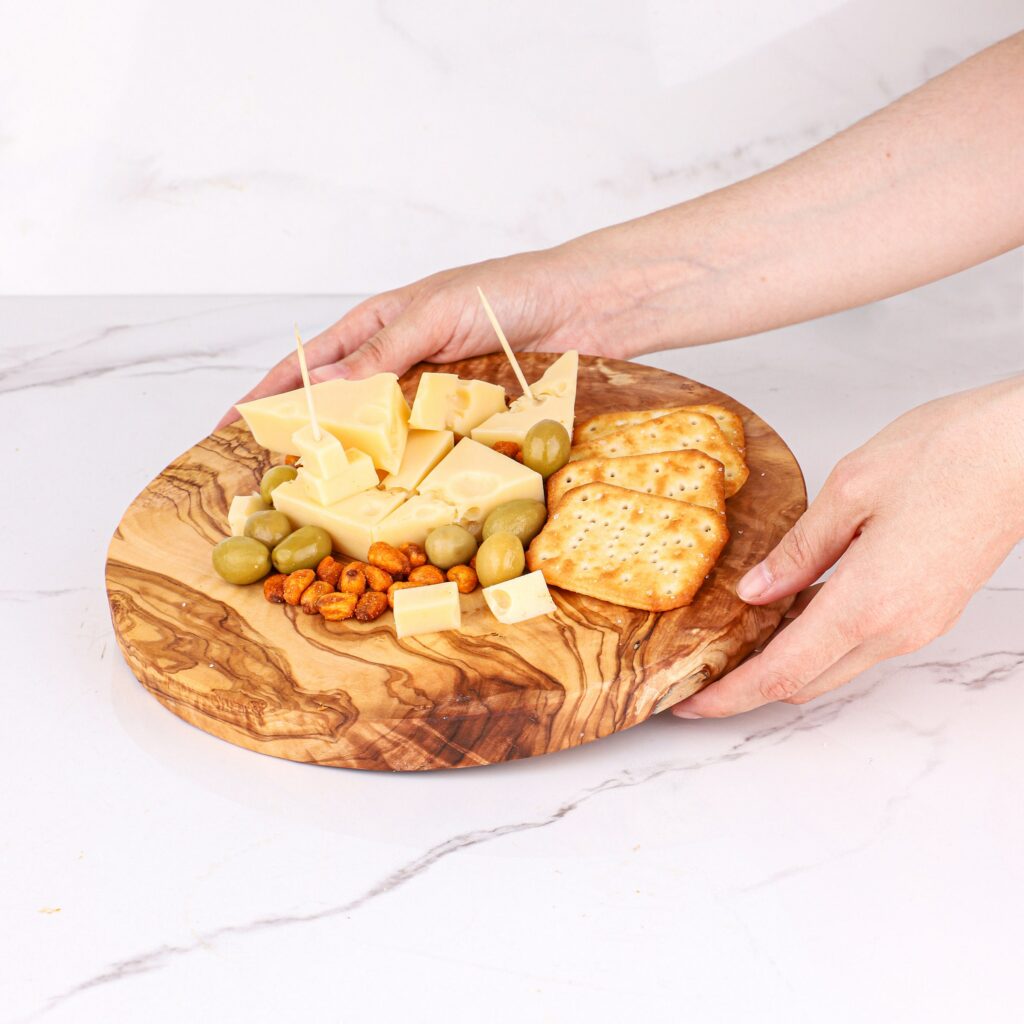 Round Wooden Board, Handmade from Olive Wood - Artisraw