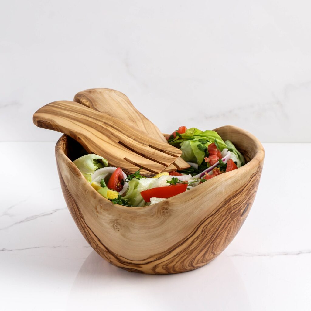 Large Olive Wood Salad Bowl with Salad Forks – Artisraw