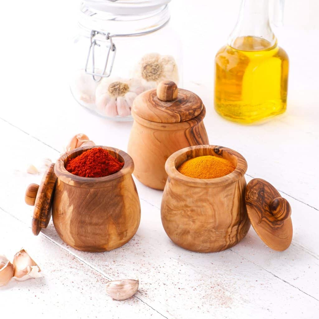 Set of 3 Wood Spice Jars Wooden Lids - Artisraw