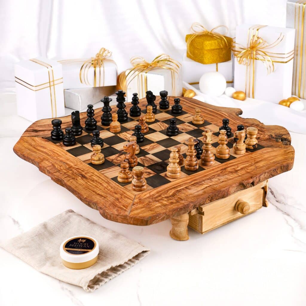 Custom Olive Wood Chess Set with Storage and Pieces