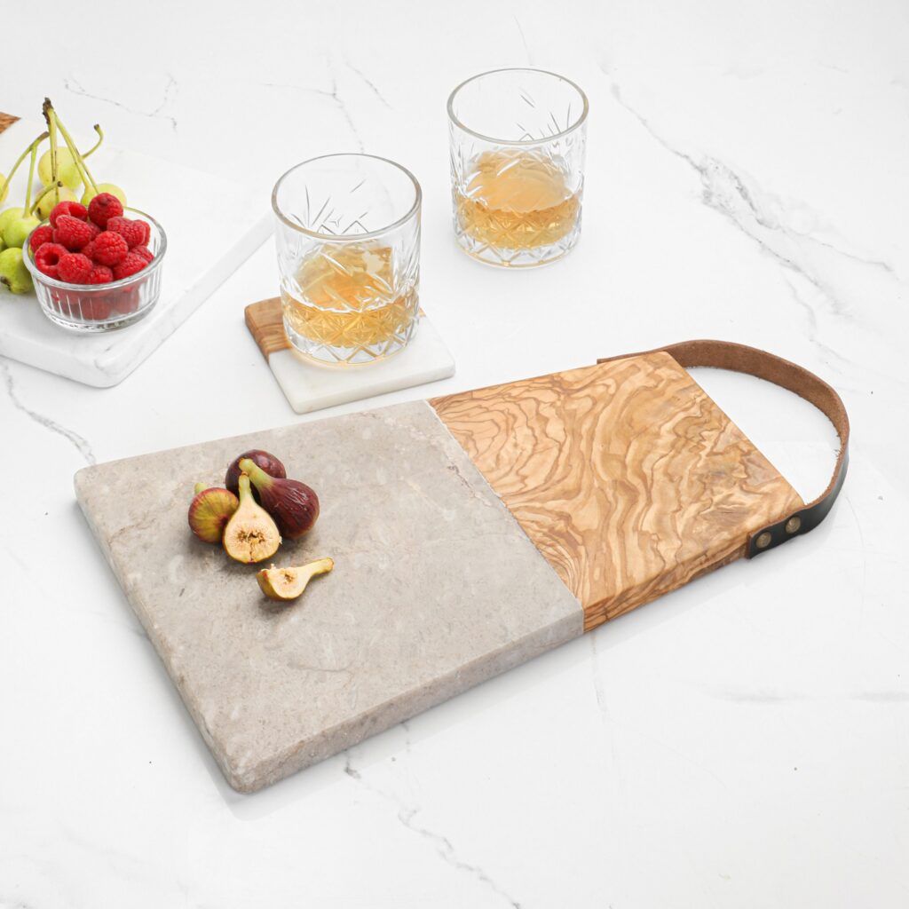 Marble and Wood Cutting Board with Handle - Artisraw